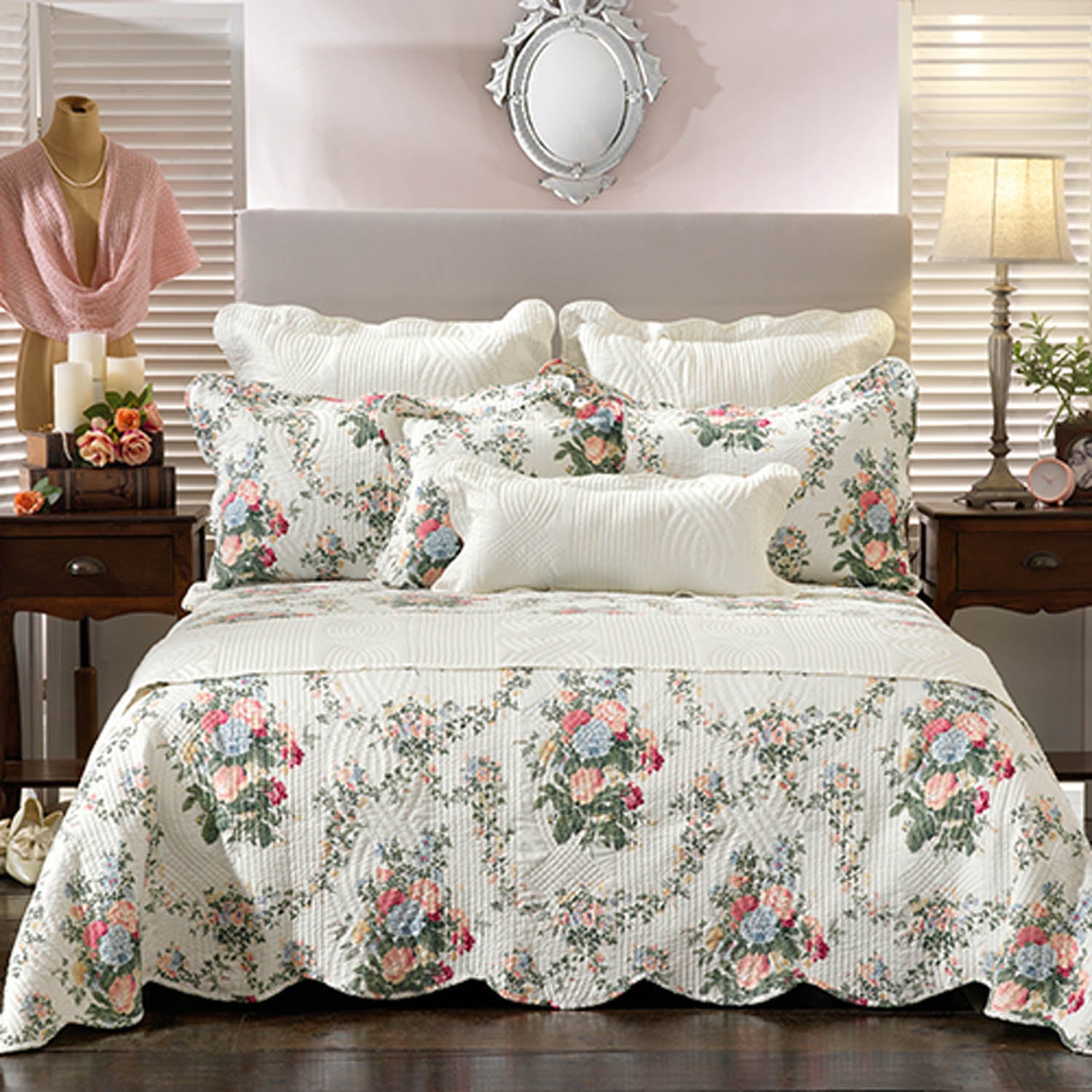 Rosedale Bedspread Set: Floral with Scalloped Edge | The Bedspread Shop