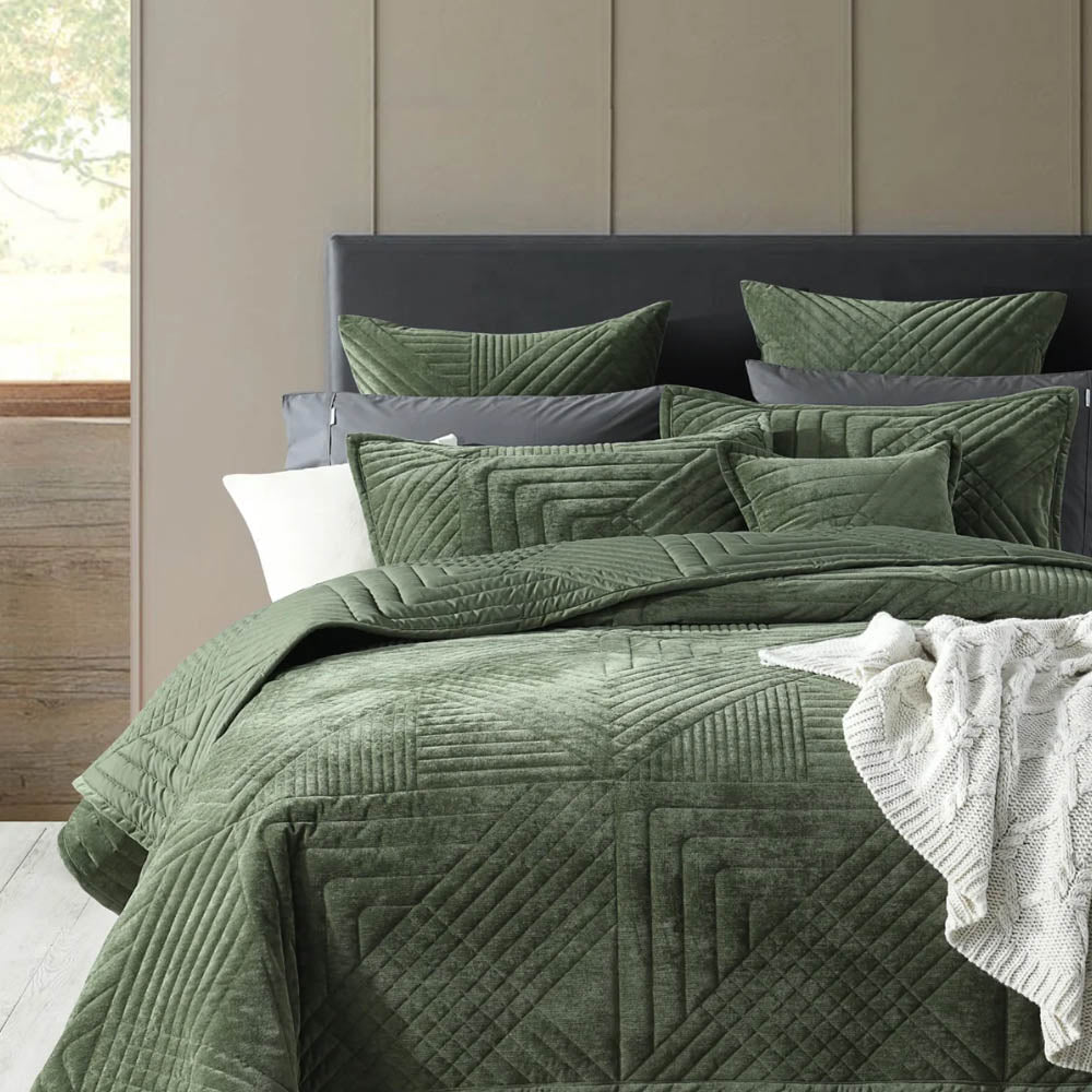 Samatra Olive Coverlet: Quilted Geometric Design | The Bedspread Shop